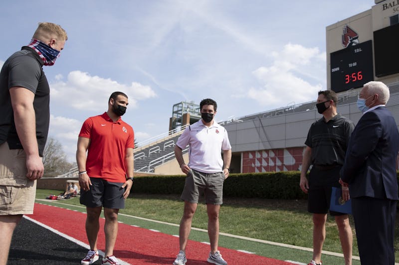 Greg Pence visits Ball State football, presents them with congressional ...