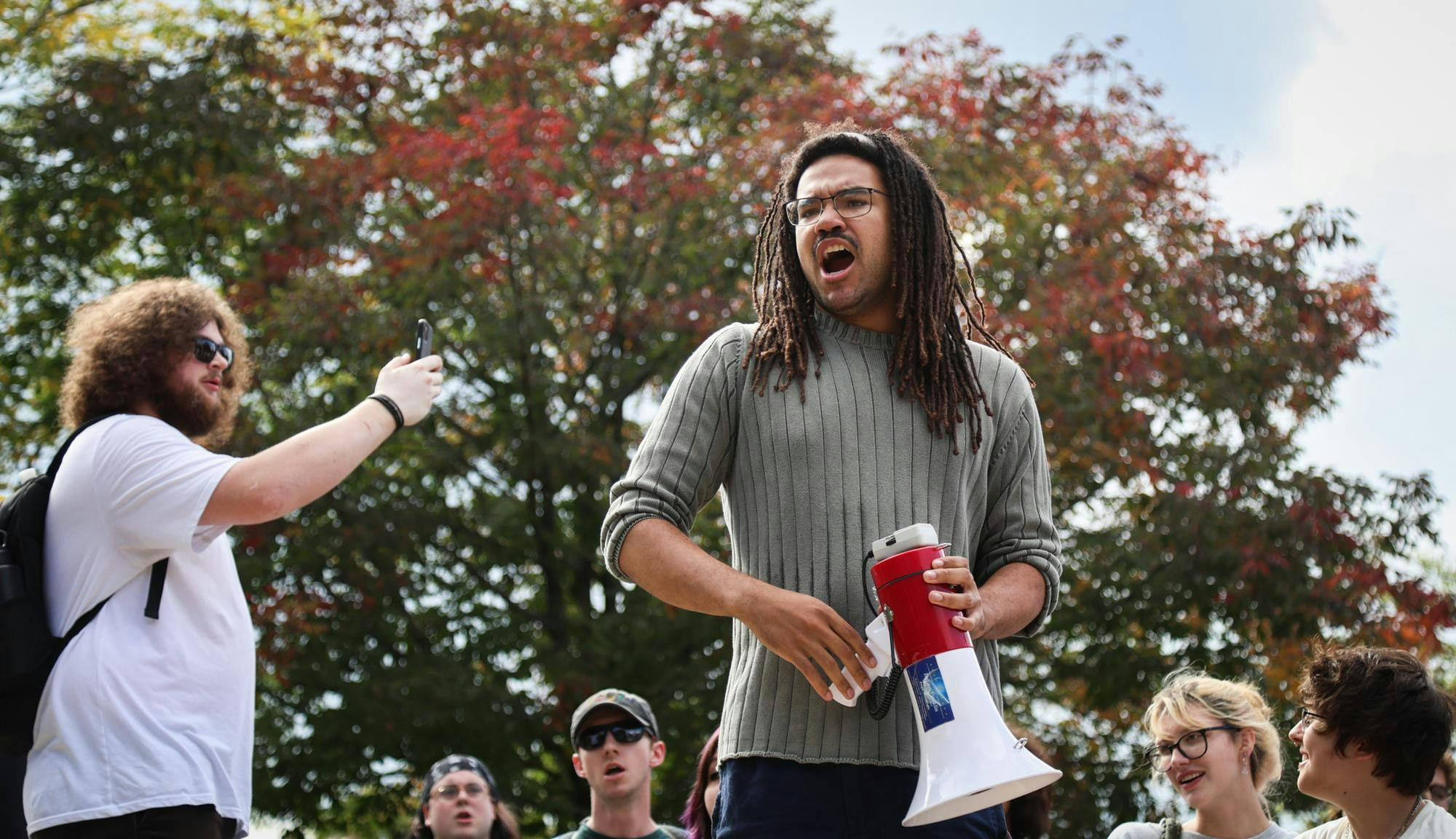 Students, community members protest university's free speech stance ...