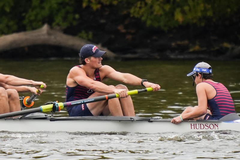 Jonathan Condon of men’s rowing is racing to the finish line of his ...