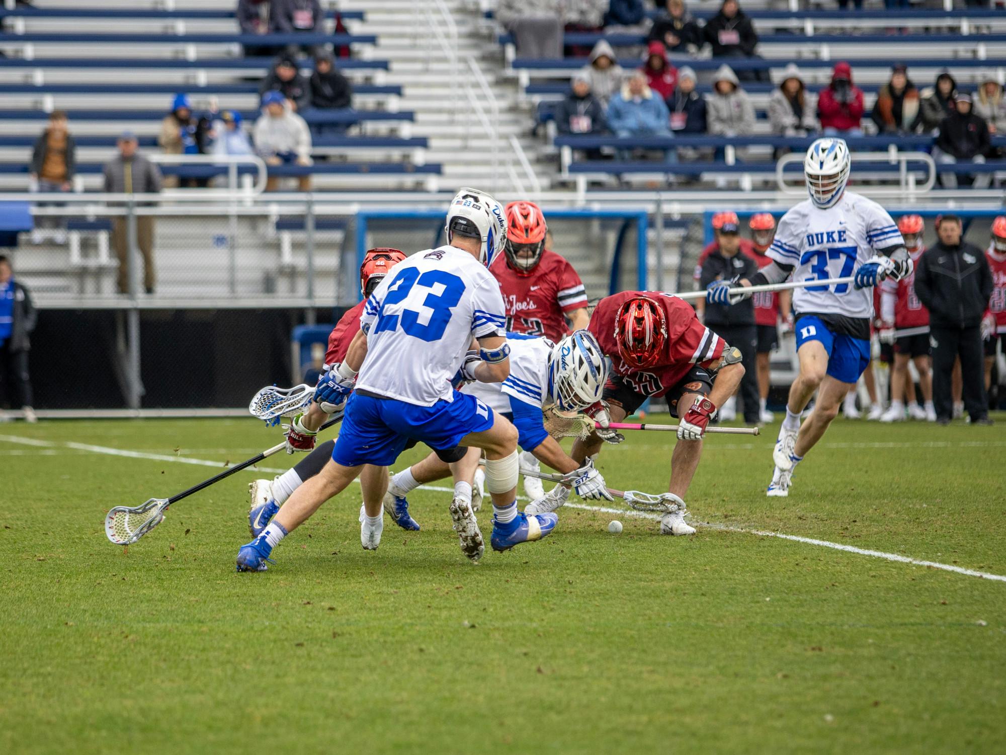 No. 8 Duke men's lacrosse weathers Saint Joseph's attacks for 11-9 ...