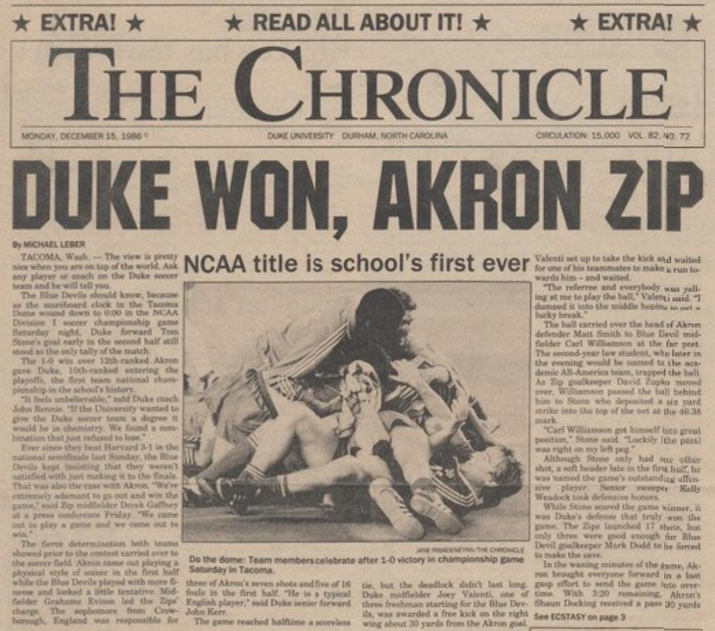 Blast from the past: Kerr lifts men’s soccer to Duke’s first-ever NCAA ...