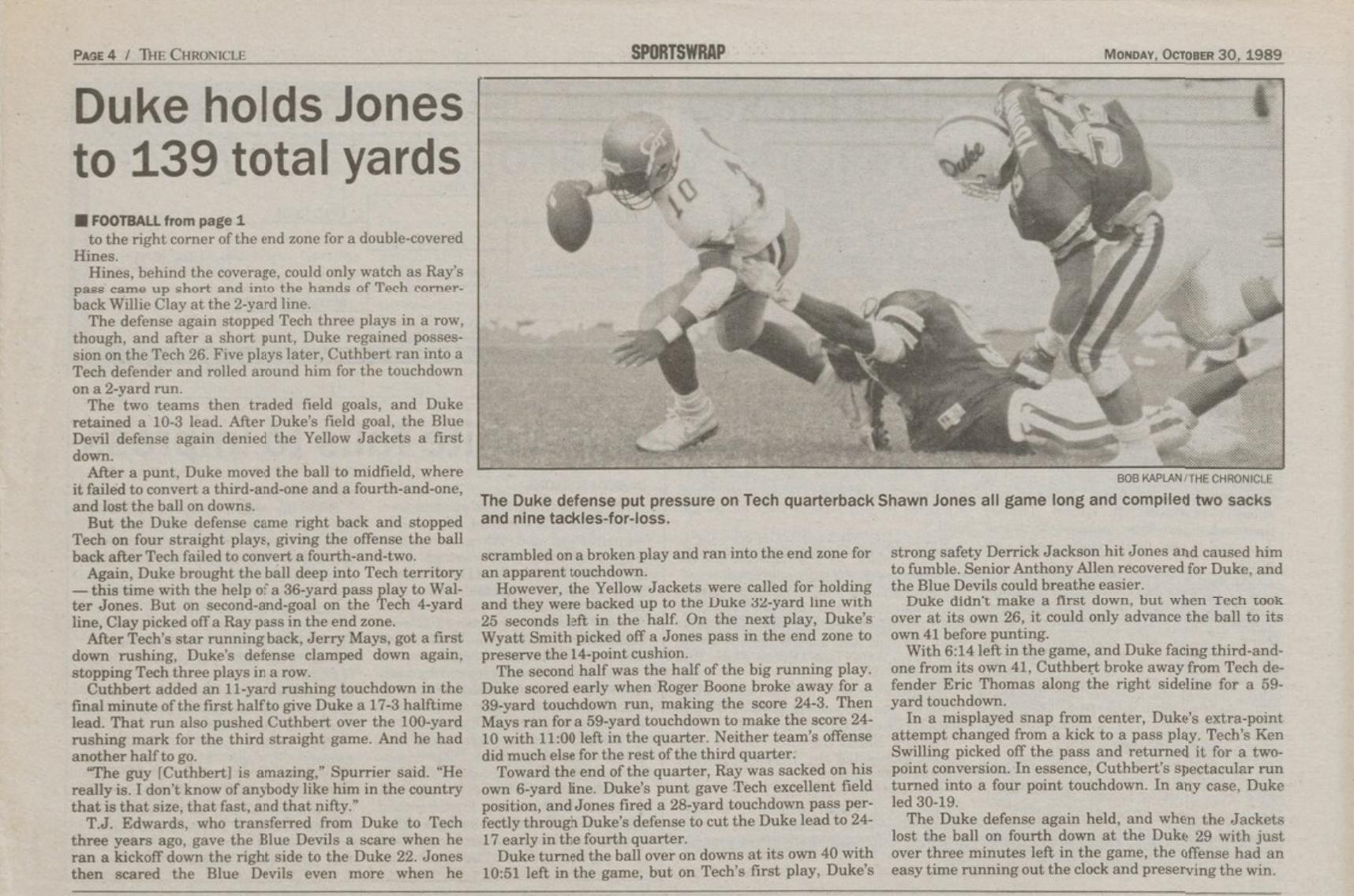 This week in Duke football history: Blue Devils defeat Georgia Tech in ...