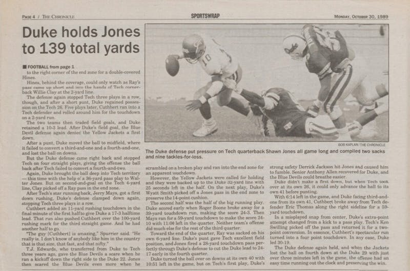 This week in Duke football history: Blue Devils defeat Georgia Tech in ...