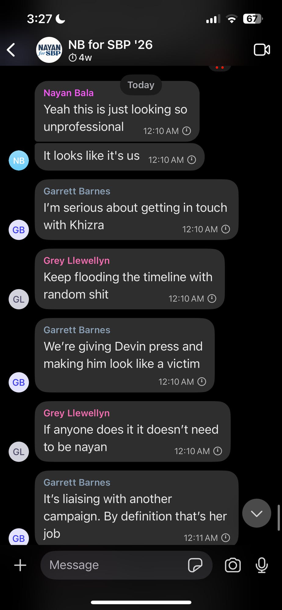Leaked group chat suggests SBP candidate Nayan Bala encouraged her team ...