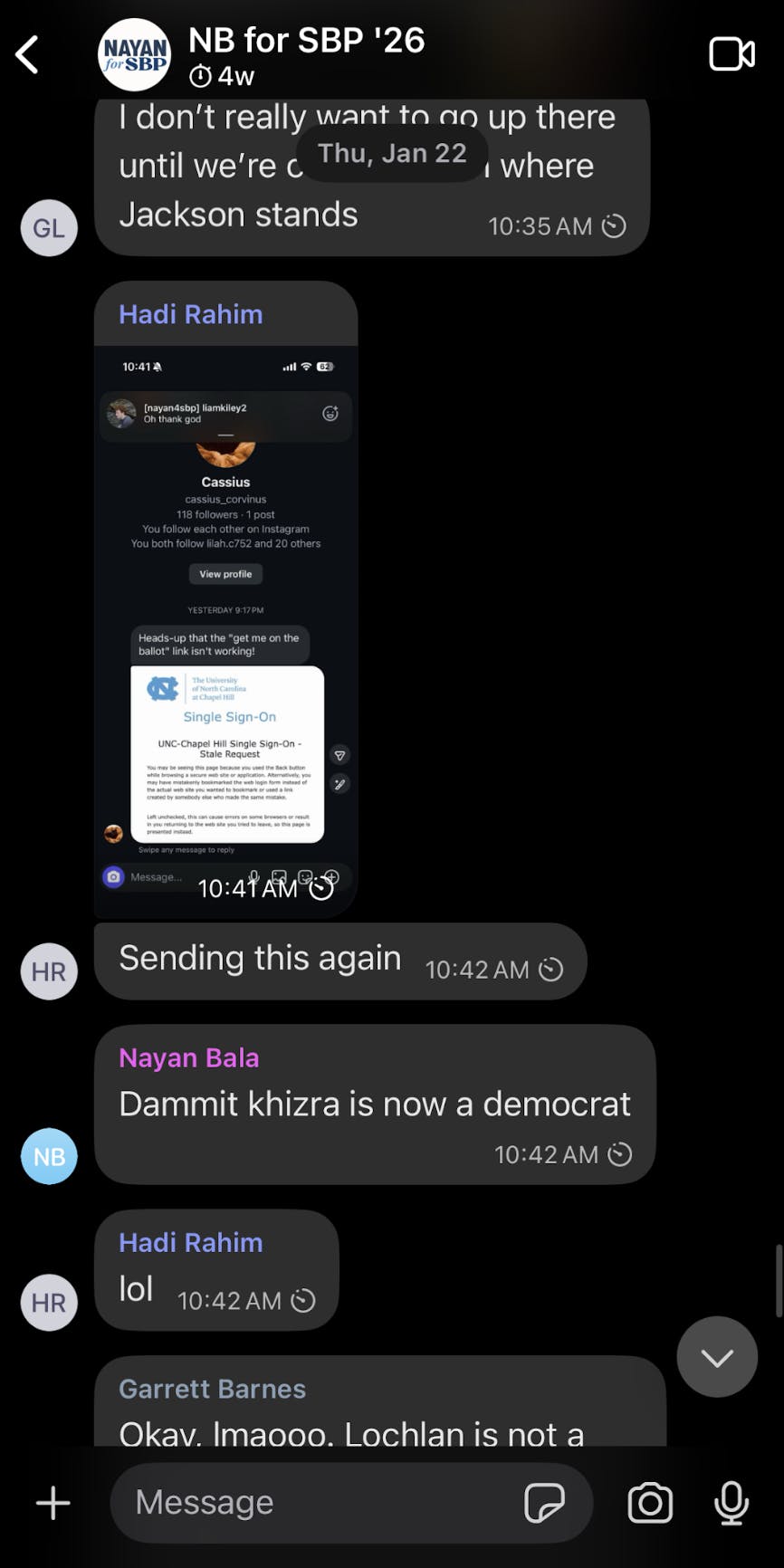 Leaked group chat suggests SBP candidate Nayan Bala encouraged her team ...