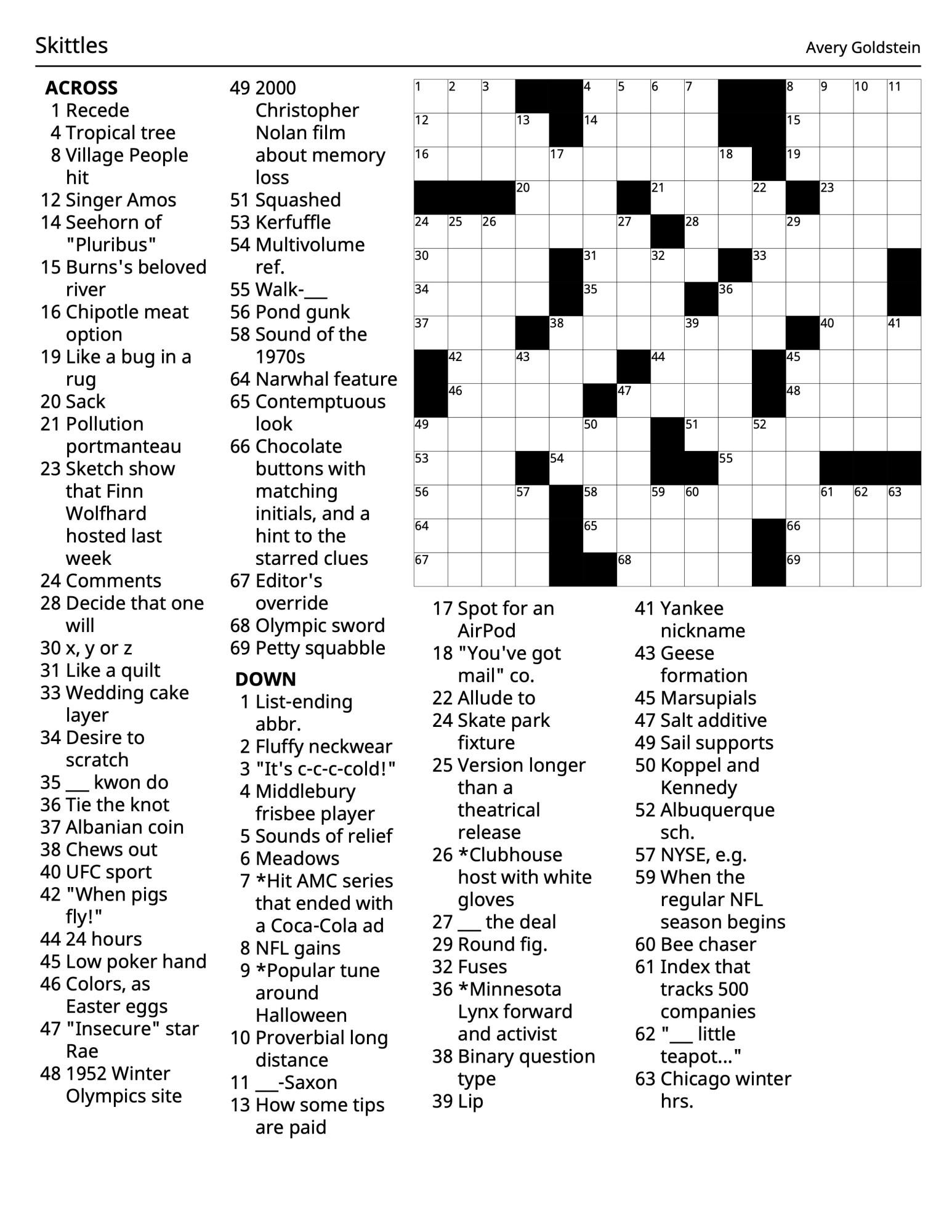 Crossword 01/22/2025: Skittles - The Middlebury Campus