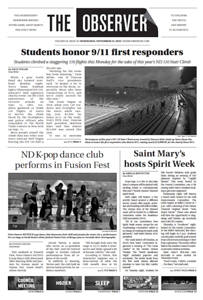 Print Edition for The Observer for Wednesday, Sept. 13, 2023 - The Observer