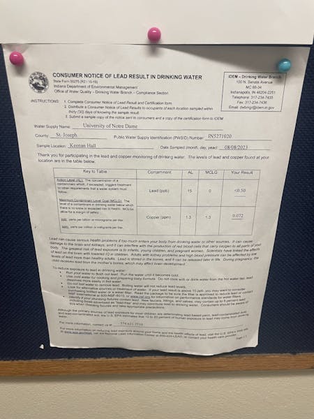 Consumer notices of lead results in drinking water posted in dorms ...
