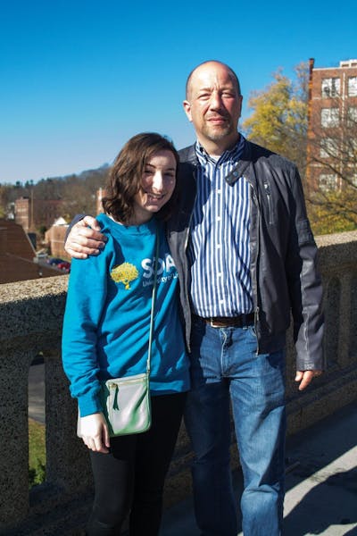 Emma Schultz, a freshman studying media and social change, and her dad ...