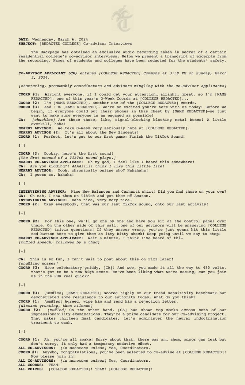 [REDACTED COLLEGE] Co-advisor Interviews - The Rice Thresher